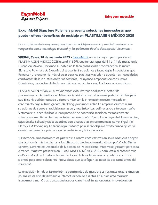 ExxonMobil Signature Polymers presenta soluciones innovadoras que ...